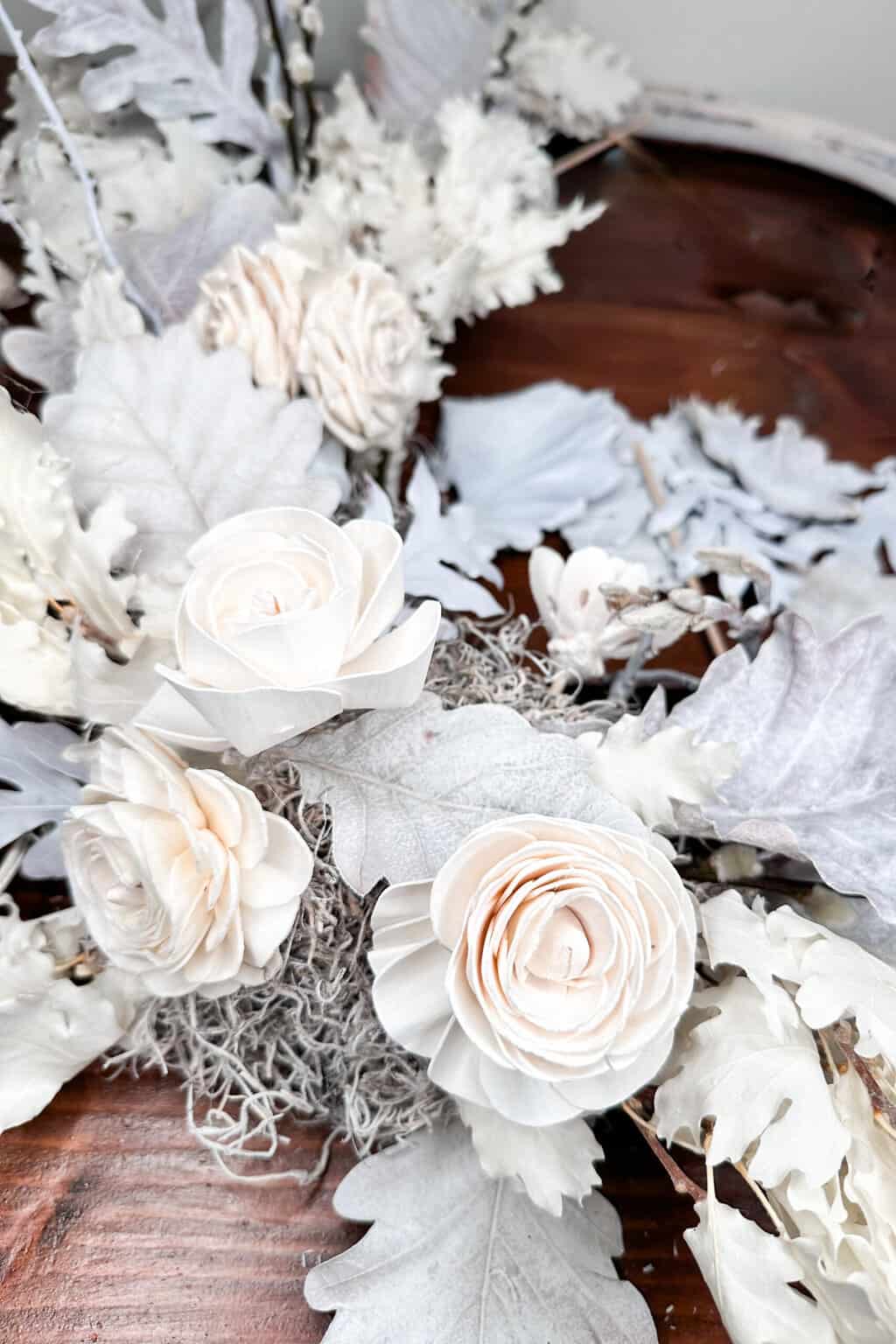 DIY Winter Wreath with Wood Flowers and Rustic Charm