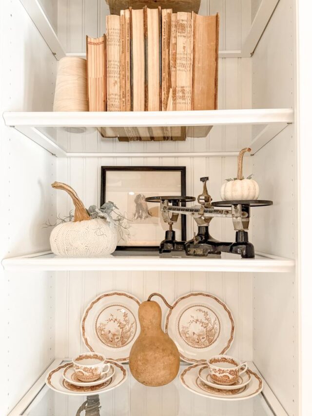 Beautiful Budget Friendly Fall Shelf Styling with Thrifted Decor